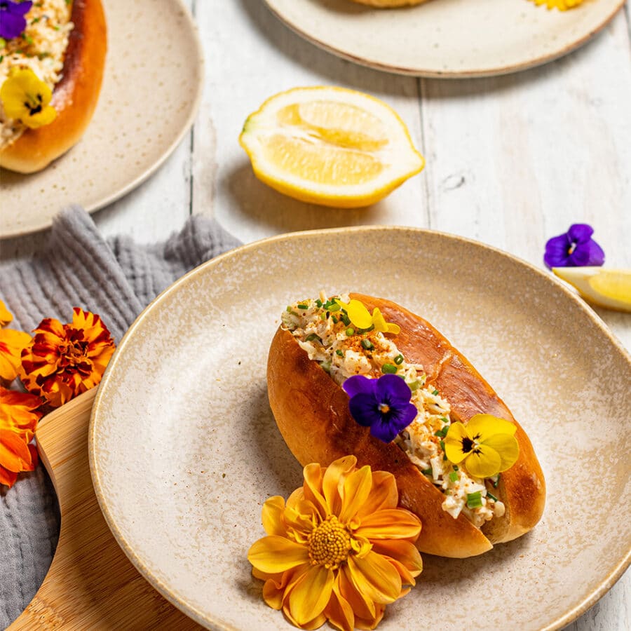 BBQ Spicy Crab Rolls with Edible Flowers | Nurtured in Norfolk